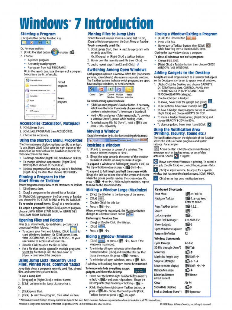 Windows 7 and Office 2010 Cheat Sheets (Everything) in Color | PDF