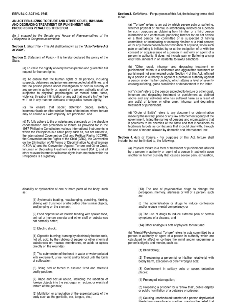 Ra 9745 | PDF | Torture | Solitary Confinement