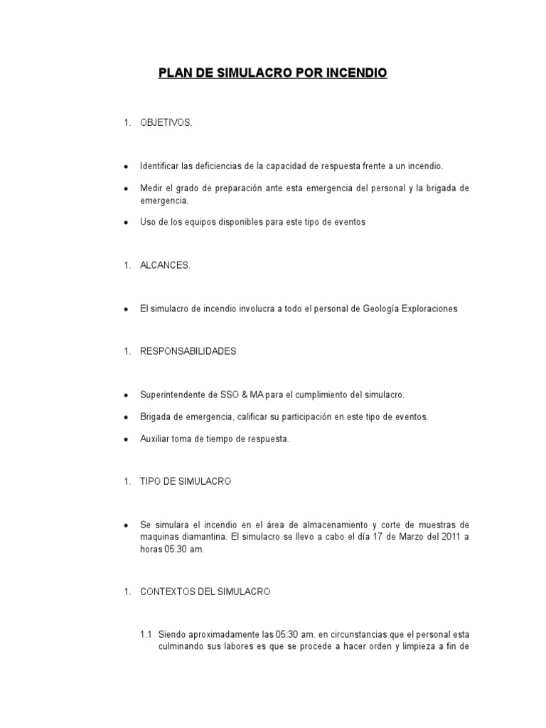 Plan de Simulacro Contra Incendio | PDF