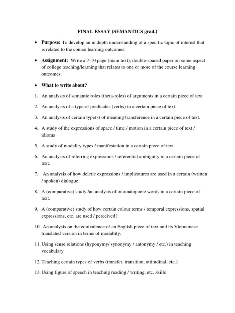 Topics For Final Essay | PDF | Idiom | Essays