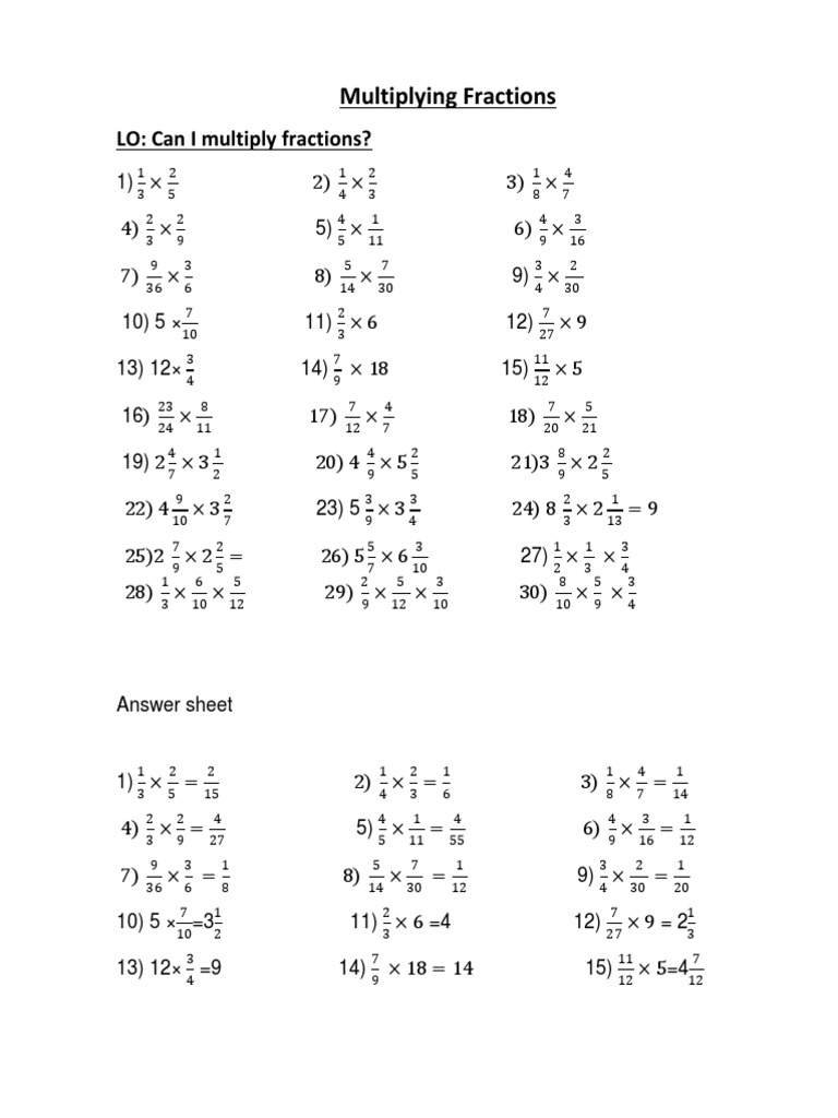 Multiplying Fractions Practice Problems | PDF | Teaching Mathematics