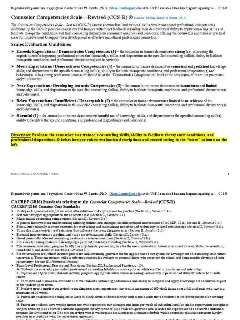 Counselor Competencies Scales CCS-R | PDF | Counseling Psychology ...