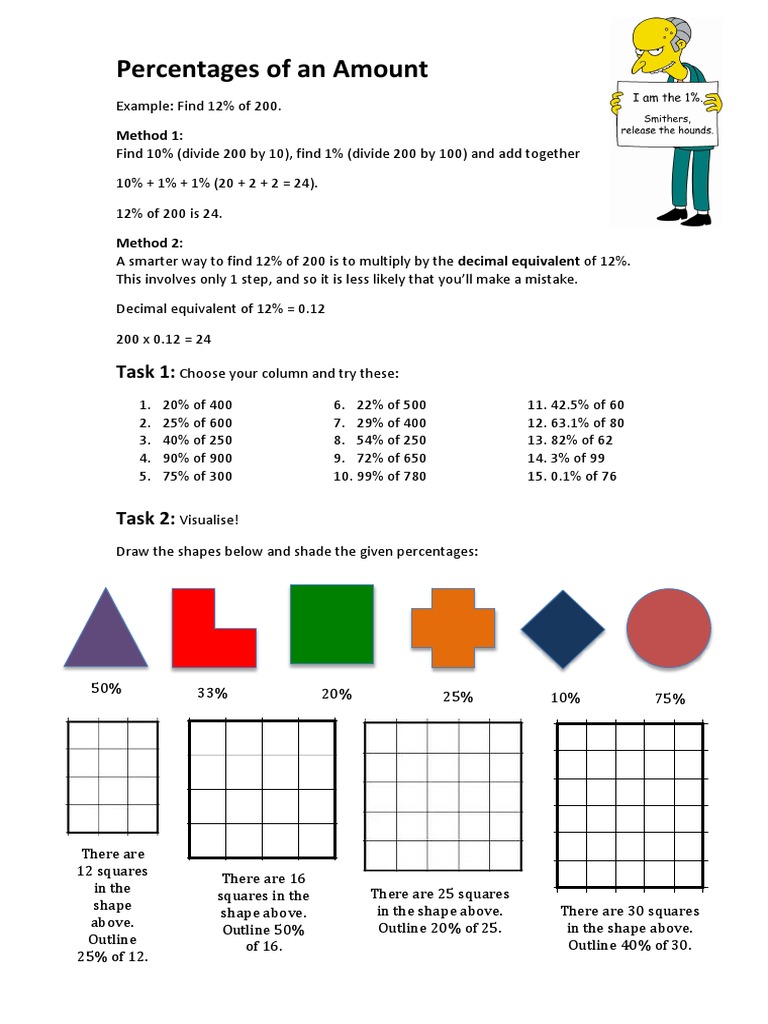 Percentages of An Amount | PDF | Teaching Methods & Materials