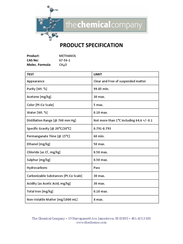Product Specification: Product: Cas No: Molec. Formula: Test Limit | PDF