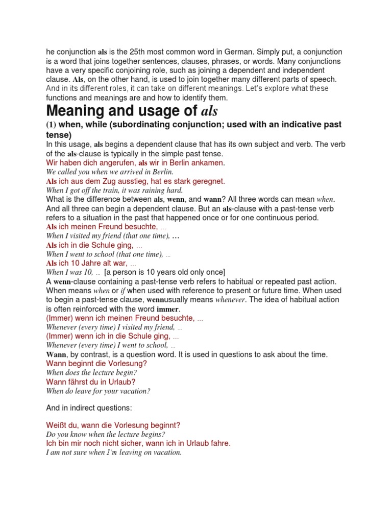 Meaning and Usage of Als: (1) When, While (Subordinating Conjunction ...