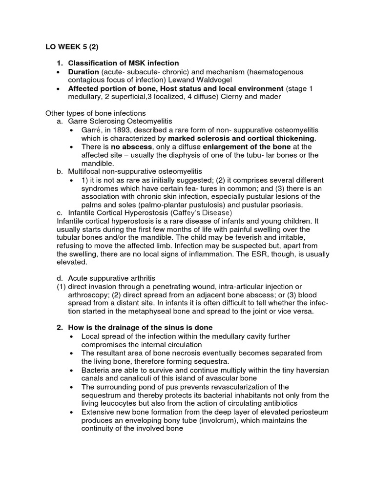 Lo Week 5 (2) 1. Classification of MSK Infection | PDF | Diseases And ...