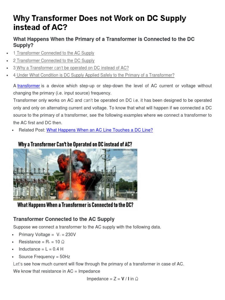 Why Transformer Does Not Work On DC Supply Instead of AC | PDF | Transformer | Inductor