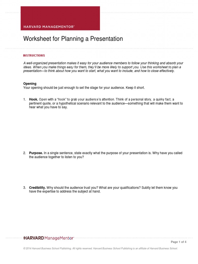 Worksheet For Planning A Presentation: Instructions | PDF ...