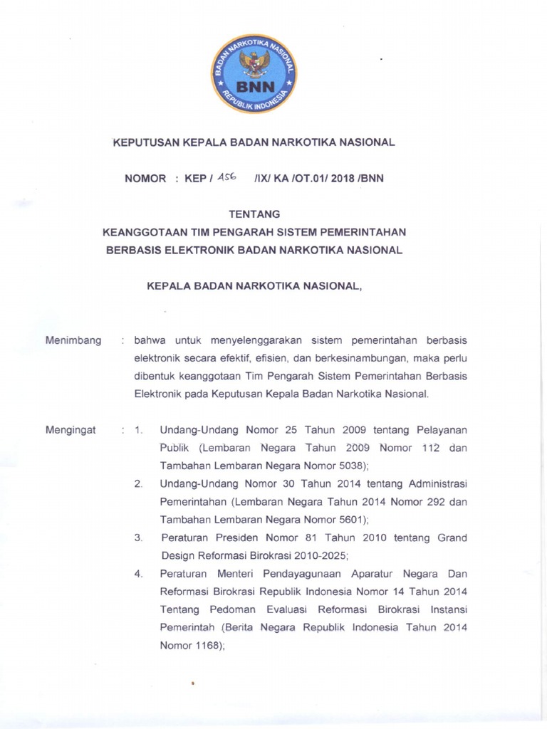 Contoh SK Tim Pengarah SPBE BNN | PDF