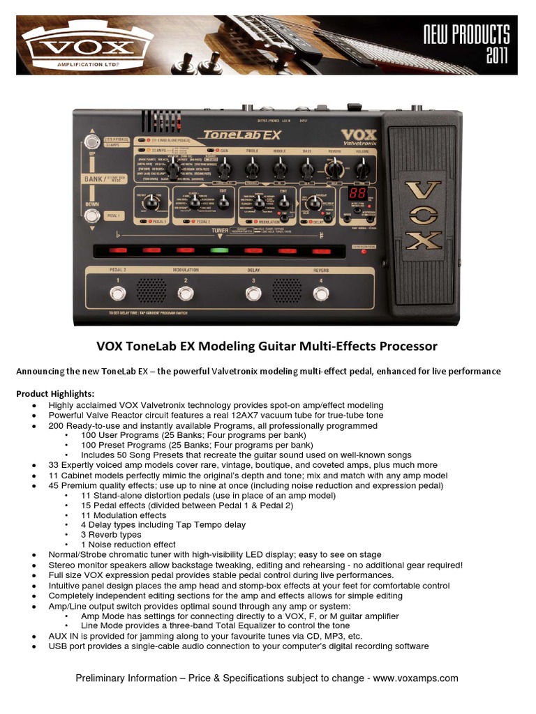 Vox Tonelab Ex Modeling Guitar Multi Effects Processor | PDF | Musical ...