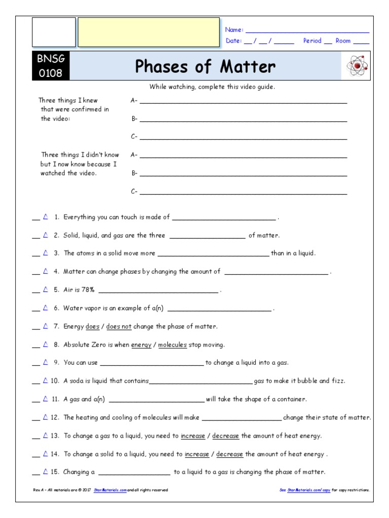 Phases of Matter - Video Questions | Download Free PDF | Phase (Matter) | Liquids