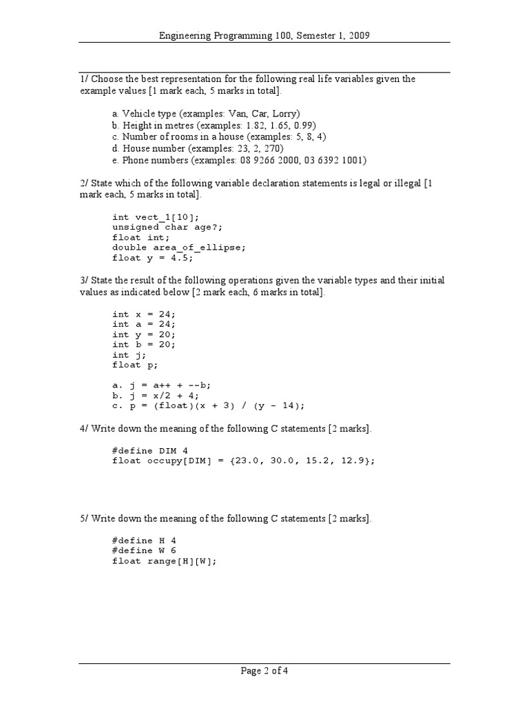Programming C++ Sample Exam Paper | PDF | Integer (Computer Science) | C (Programming Language)