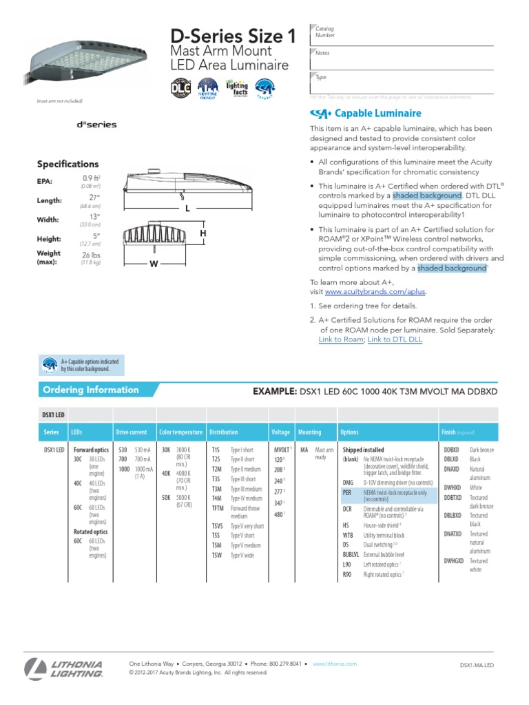 D-Series Size 1: Mast Arm Mount LED Area Luminaire | PDF | Nature