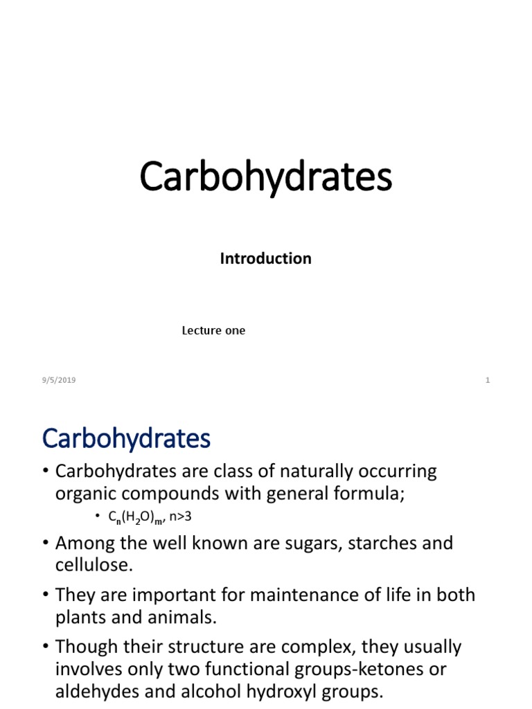 Lecture 1-Carbohydrates Introduction | PDF | Carbohydrates | Chirality ...