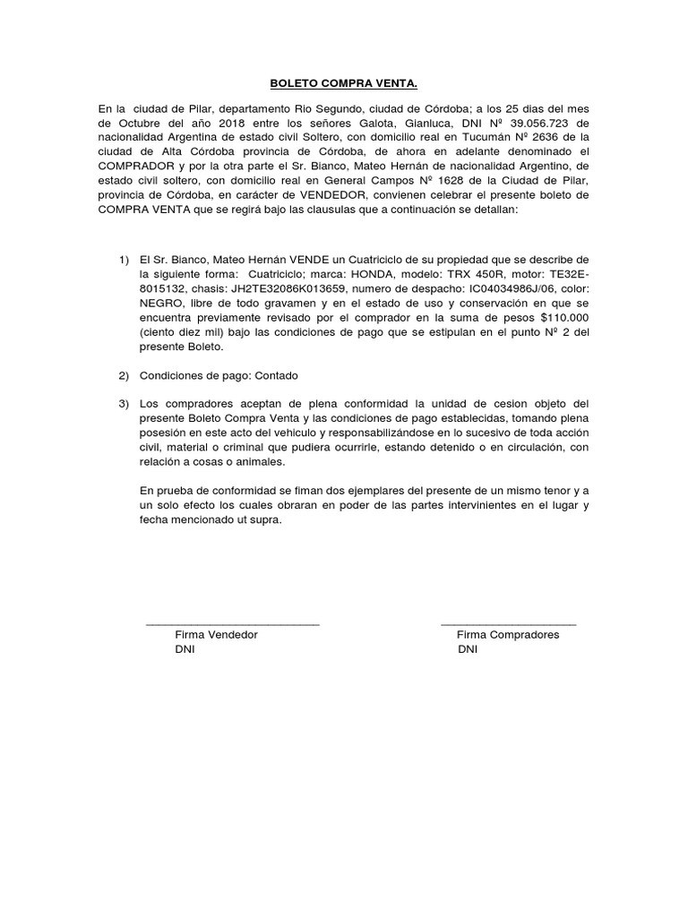 Boleto Compra Venta | PDF