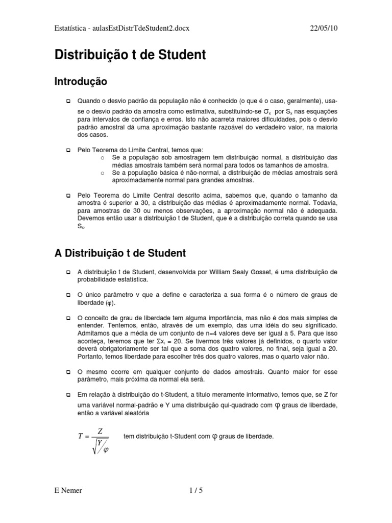 Distribuição T-Student | Distribuição Normal | Distribuição de ...