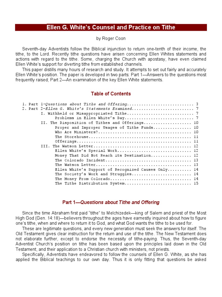 Tithe - Ellen G. White Estate | PDF | Tithe | Seventh Day Adventist Church