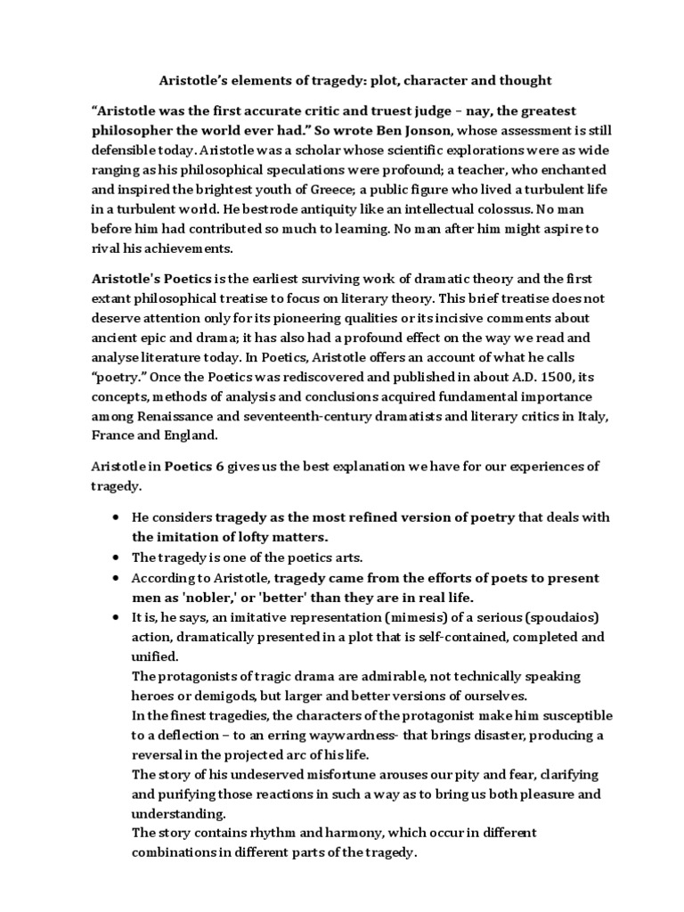 Aristotle S Elements of Tragedy Plot Cha | PDF | Tragedy | Poetics ...