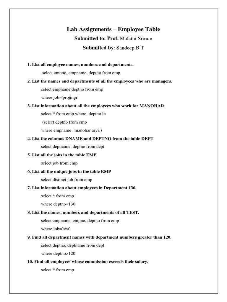 Lab Assignment SQL Queries | PDF | Salary | Data Management
