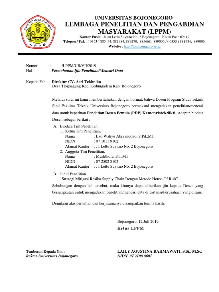 Surat Ijin Penelitian (LPPM) | PDF