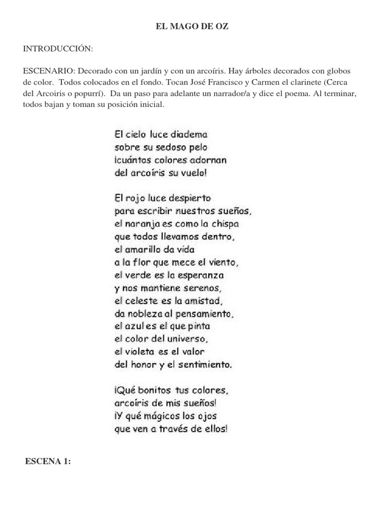 El Mago de Oz Guion Teatro Infantil | PDF | Tornados | Amor