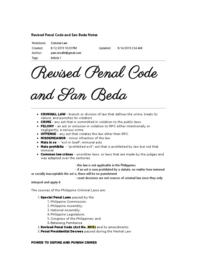 A Comprehensive Summary of Philippine Criminal Law Principles and ...