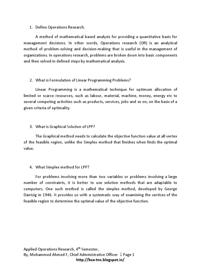 Operations Research Concepts and Methods | PDF | Mathematical ...