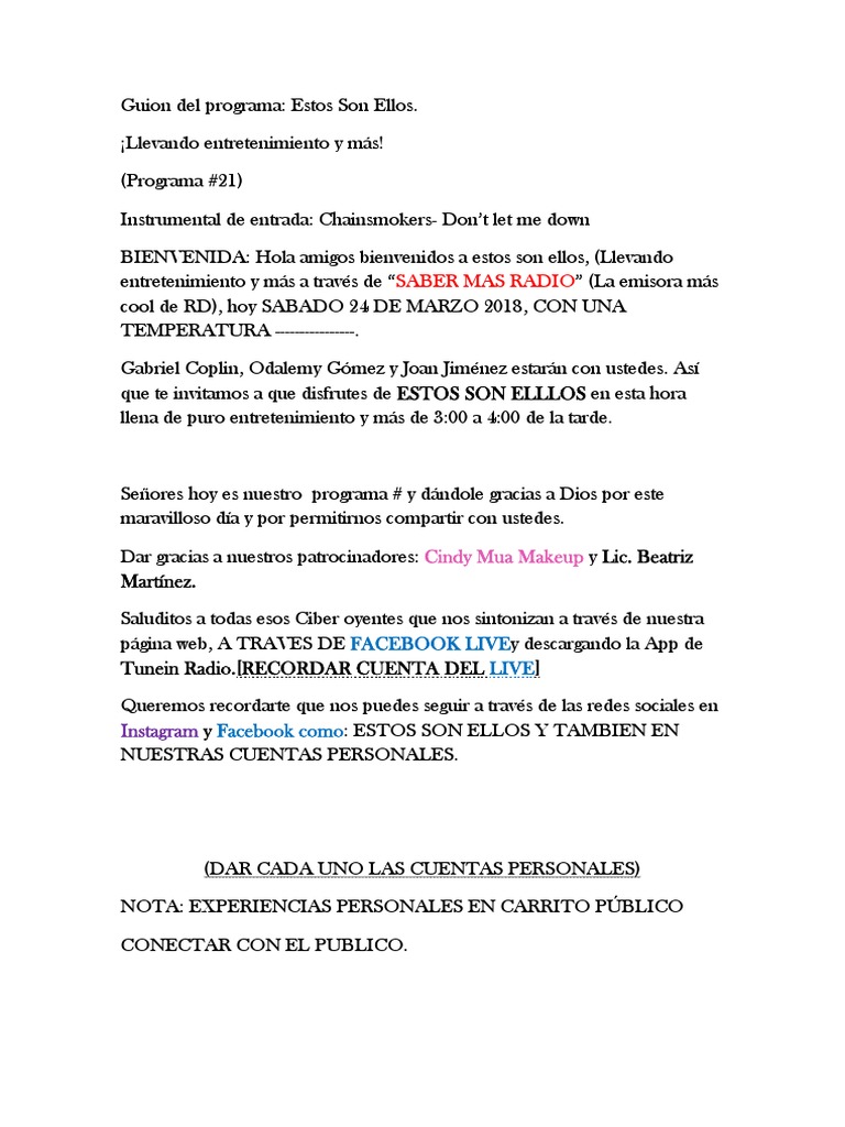 Guion del Programa "Estos Son Ellos" | PDF | República Dominicana | Entretenimiento (general)