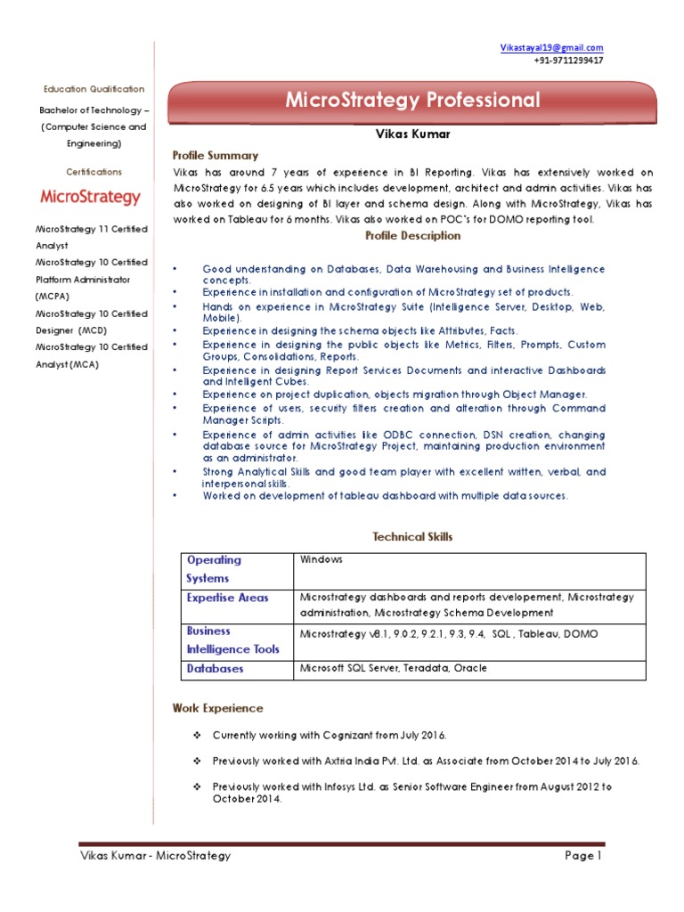 Vikas - MicroStrategy Professional Resume | PDF | Databases ...