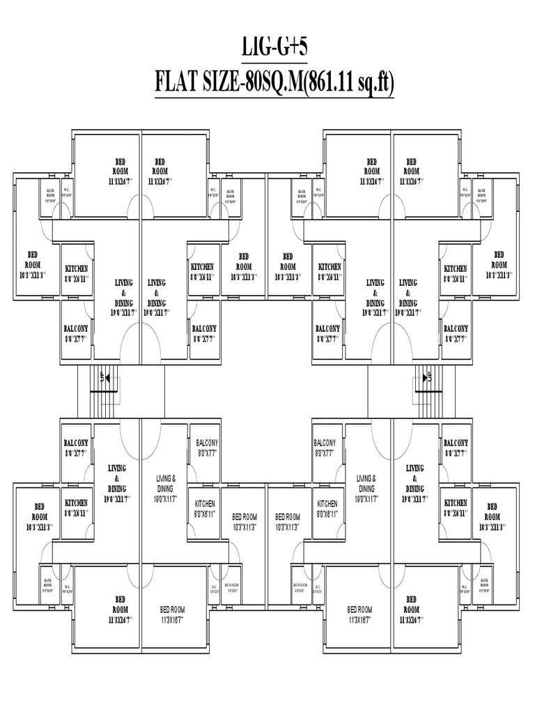 LIG-G+5 FLAT SIZE-80SQ.M (861.11 SQ - FT) : Balcony 8'0"X7'7" Balcony 8 ...