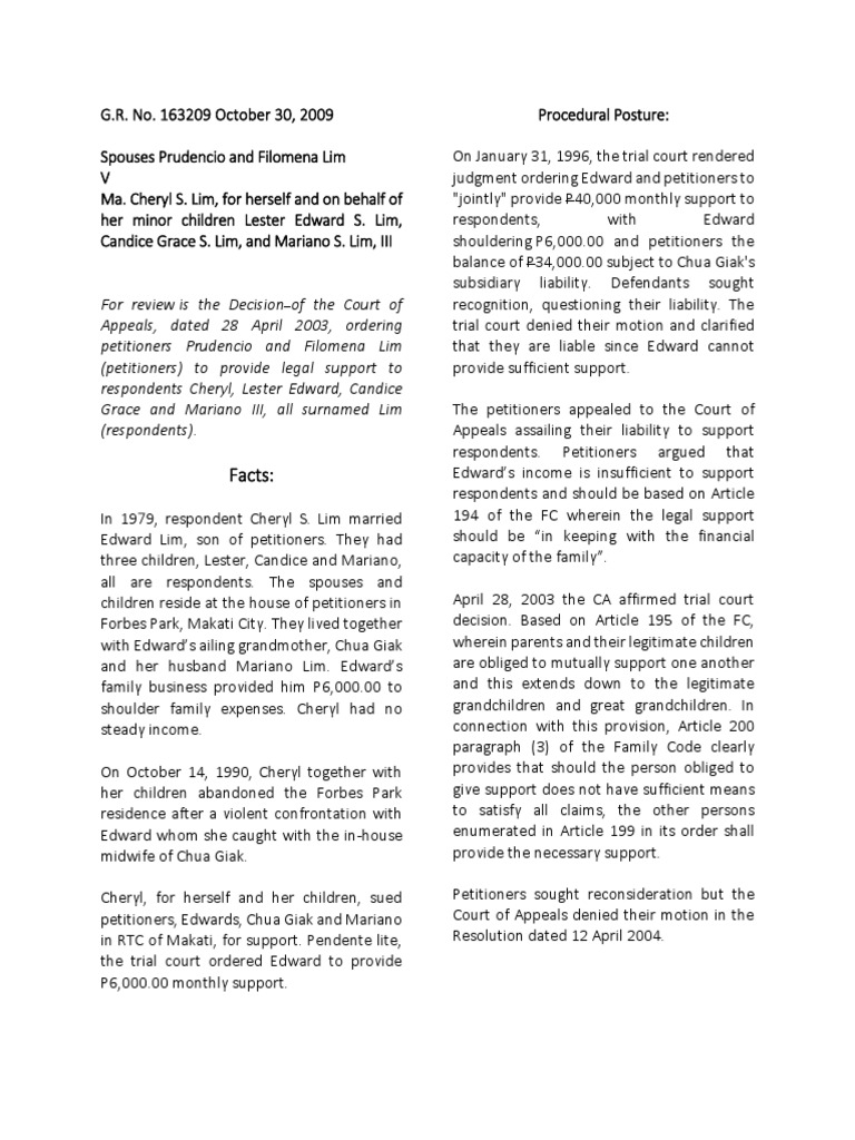 Lim v. Lim: Support Obligation Ruling | PDF | Judgment (Law) | Judiciaries