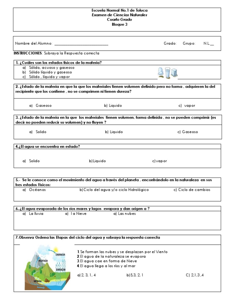 Examen-Ciclo Del Agua | PDF | El ciclo del agua | Evaporación