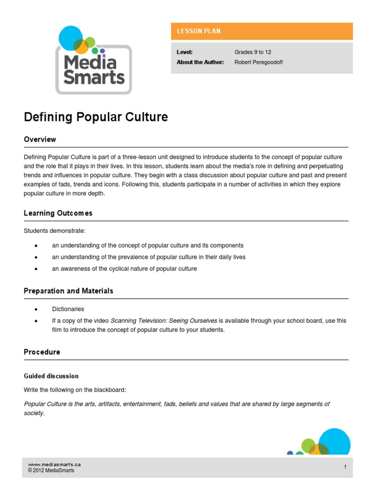 Defining Popular Culture: Lesson Plan | PDF | Popular Culture ...