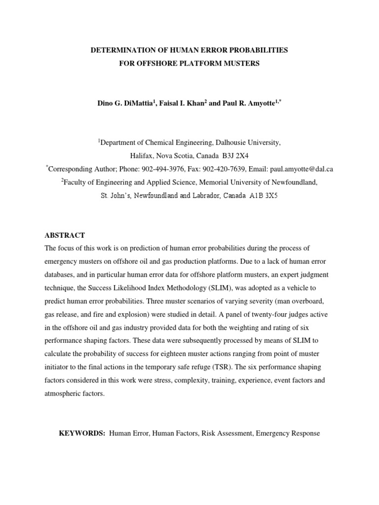 Human Error Probability in Offshore Musters | PDF | Risk | Cognitive ...
