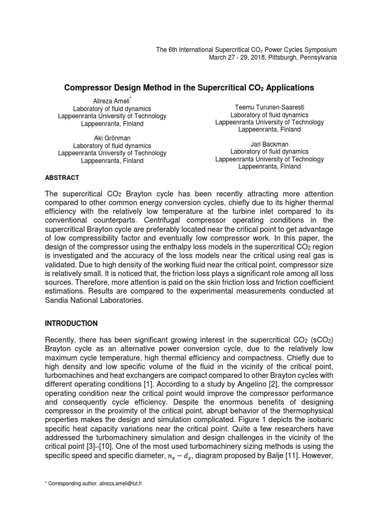 Compressor Design Method in The Supercritical CO2 Applications | PDF ...