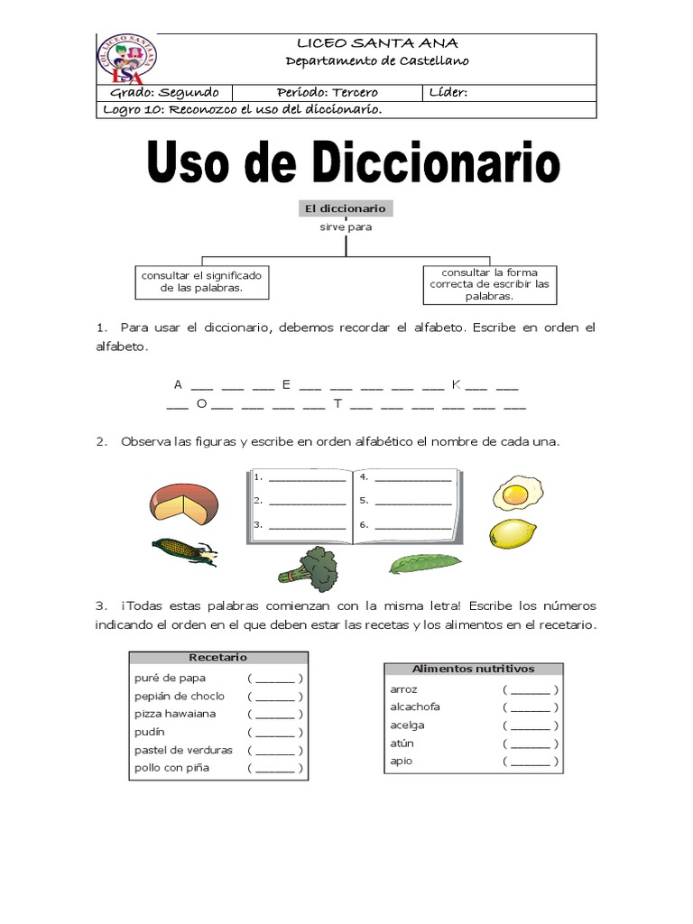 Hojas De Trabajo Sobre Habilidades De Diccionario Para Segundo Grado