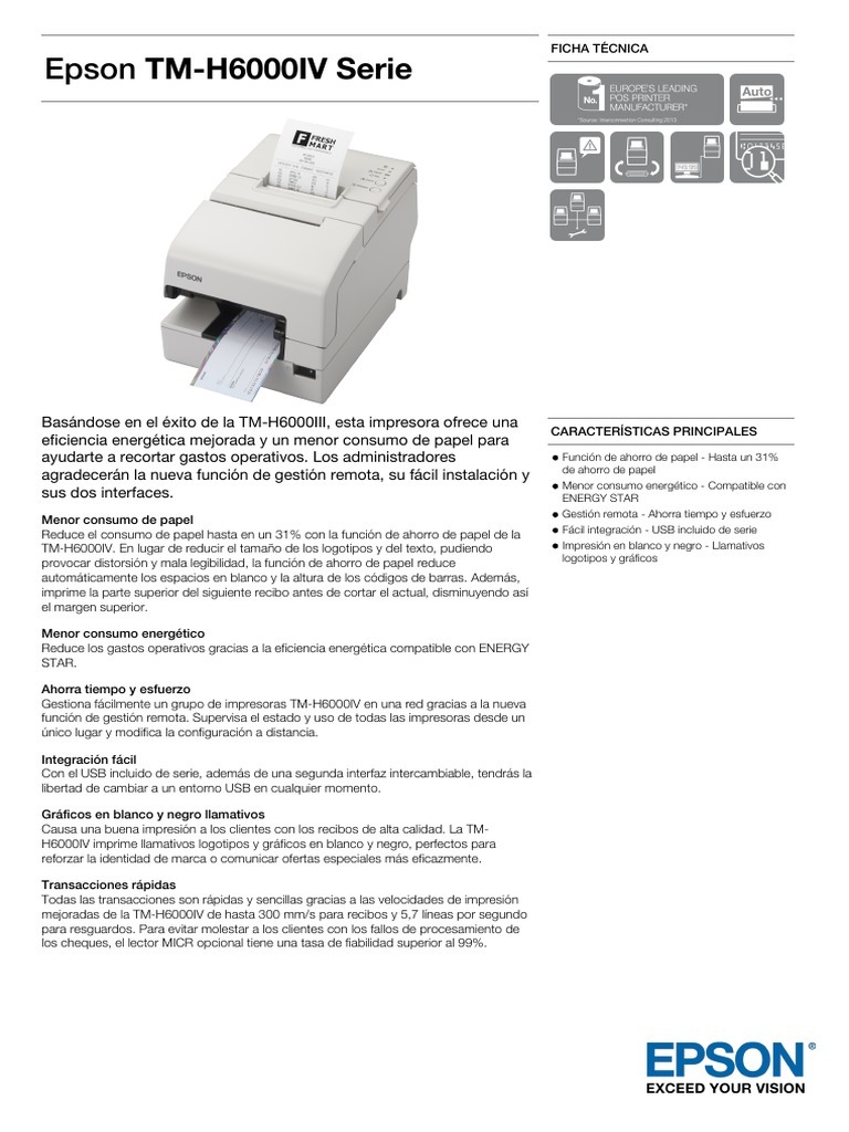 Epson TM H6000iv Datasheet Es | PDF | Impresora (Computación ...