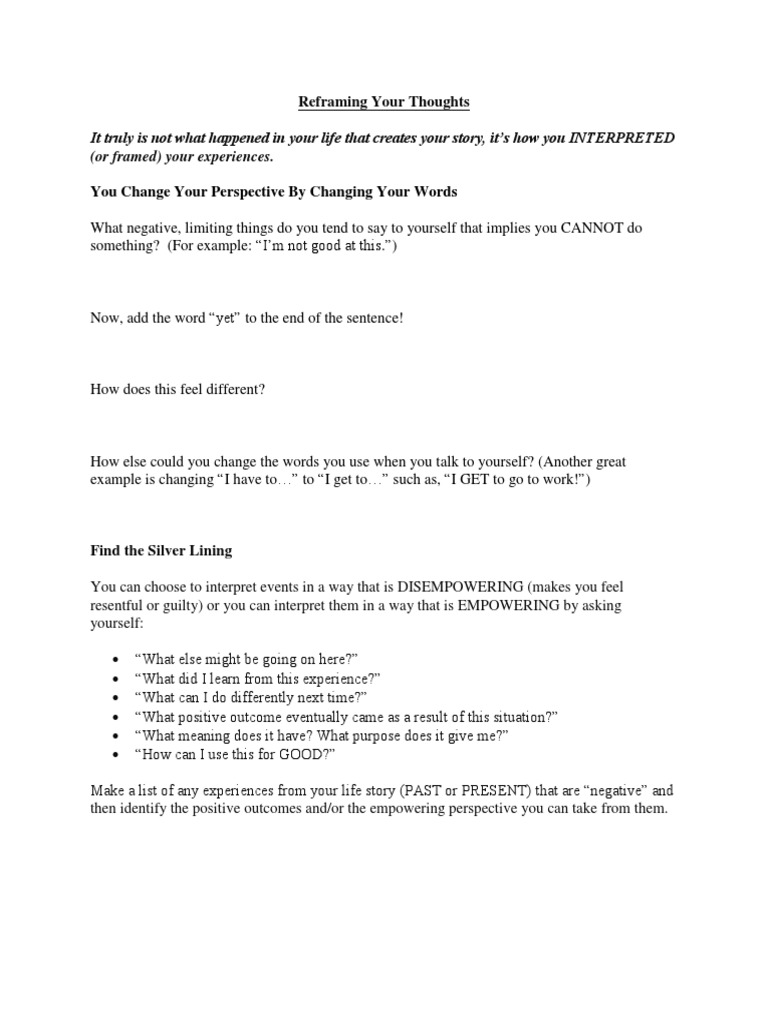 Reframing Your Thoughts | PDF