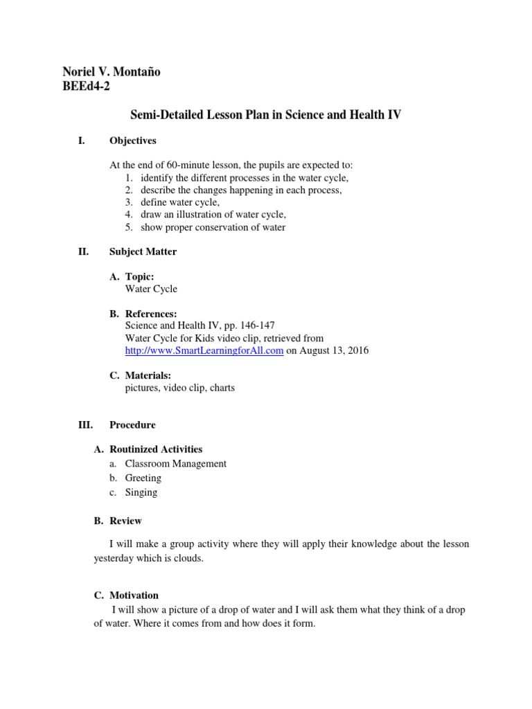 Semi-Detailed Lesson Plan | Download Free PDF | Water Cycle | Water Vapor