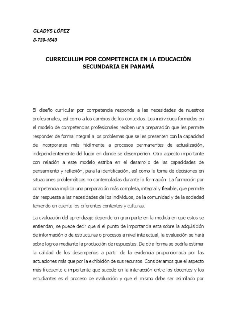 Currículum por Competencia en Panamá | PDF | Evaluación | Plan de estudios