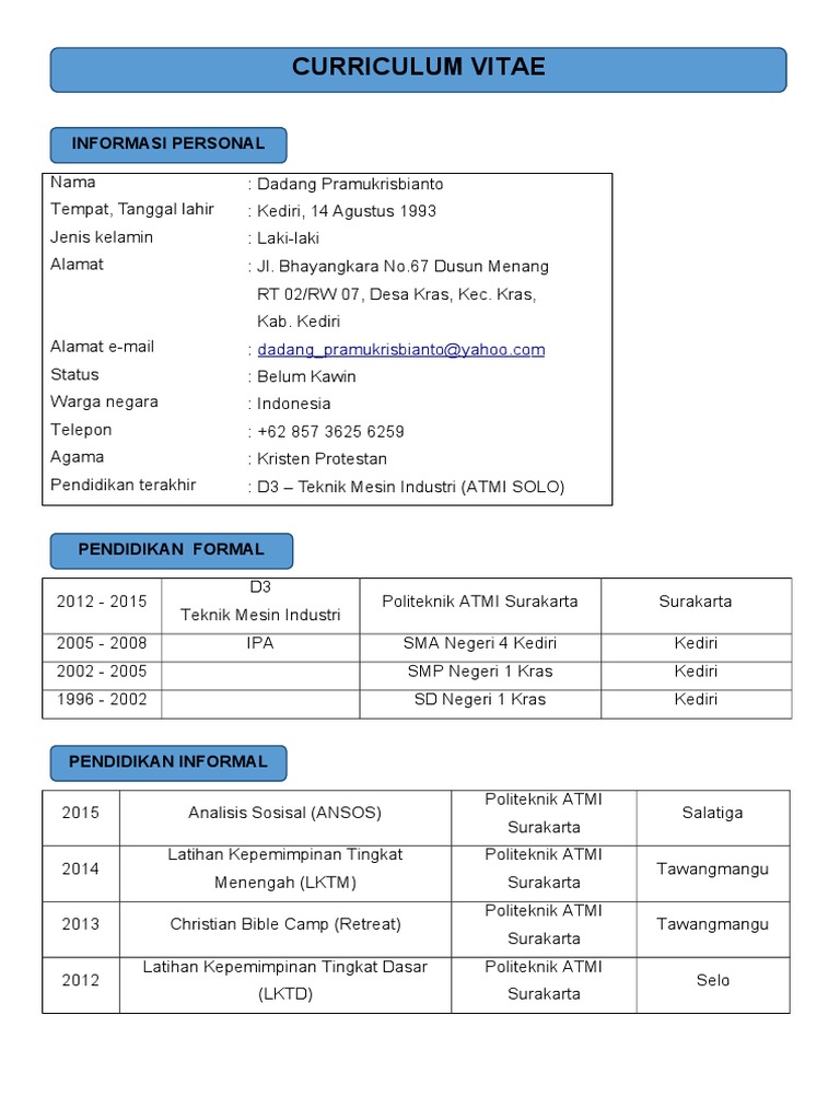 Curriculum Vitae Dadang Pramukrisbianto | PDF
