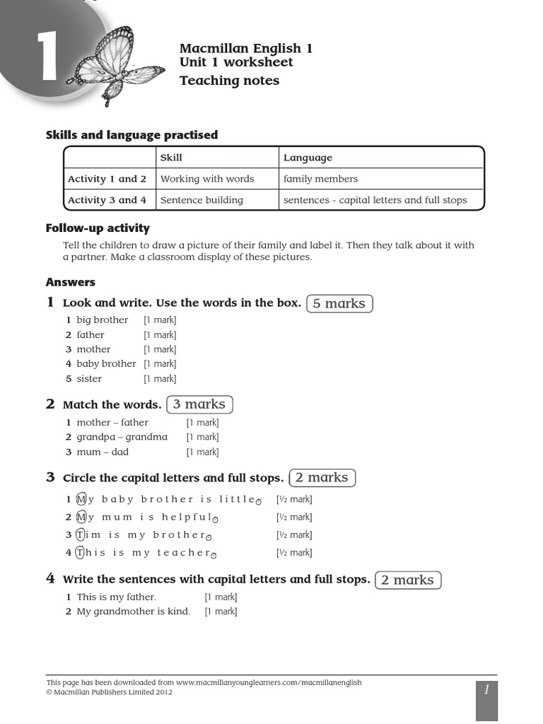 Macmillan English 1 Unit 1 Worksheet Teaching Notes | PDF | Career ...