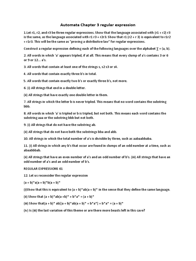 Automata Chapter 3 Regular Expression PDF | PDF | Regular Expression | Metalogic