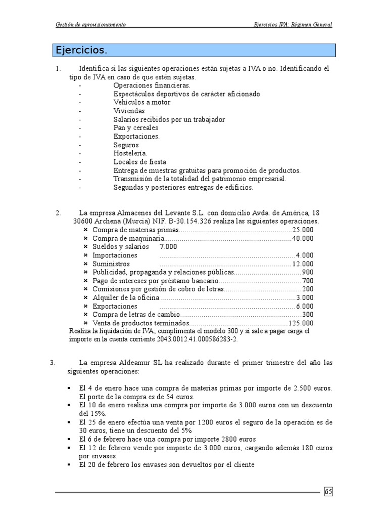 Ejercicios Iva | PDF | Salario | Impuestos