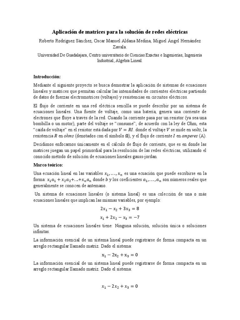 Aplicación de Matrices en Redes Eléctricas | PDF | Sistema de ...