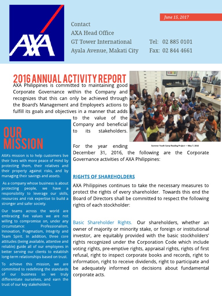Axa Insurance Philippines | PDF | Board Of Directors | Employment
