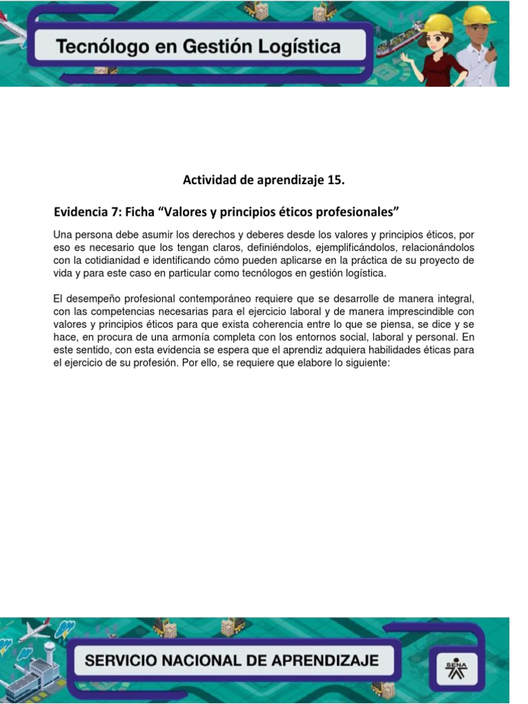 AA 15 Evidencia 7 Ficha Valores Principios Eticos Profesionales | PDF | Derechos humanos | Derechos