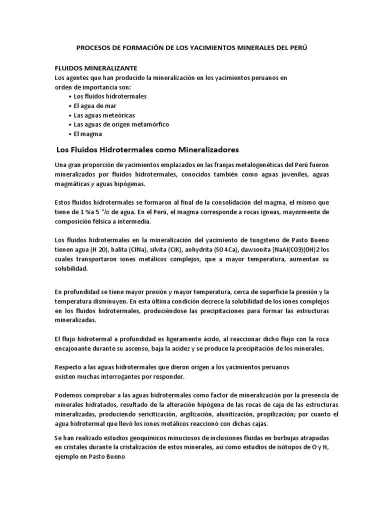 Procesos de Formación de Los YACIMIENTOS | PDF | Minerales | Roca ...