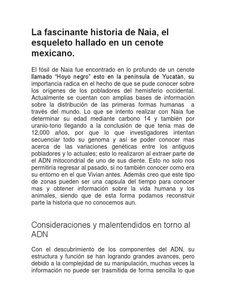 Historia y hallazgo del fósil Naia | PDF | Adn | Vida