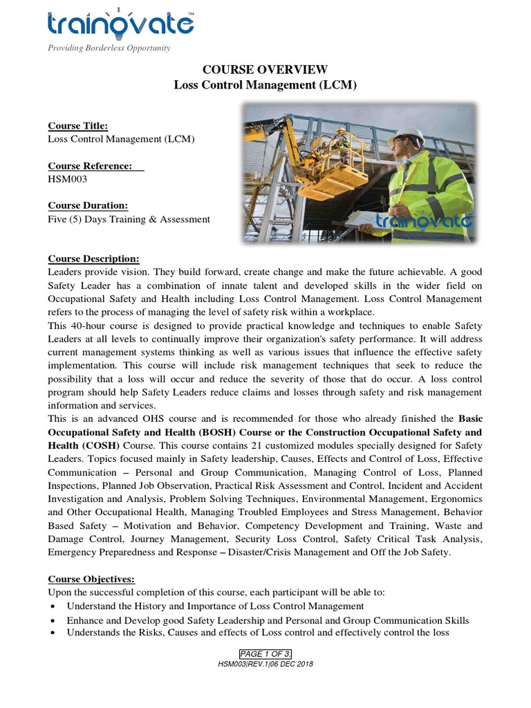 LCM Course Overview | PDF | Occupational Safety And Health | Risk ...